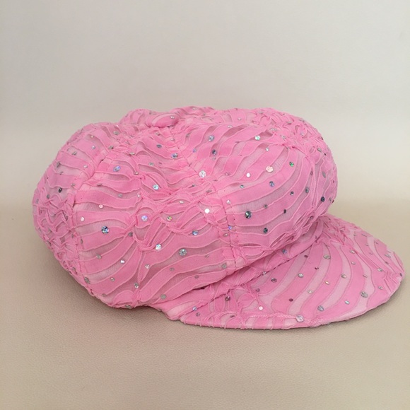 Accessories | Rhinestone Studded Pink Textured Cap | Poshmark